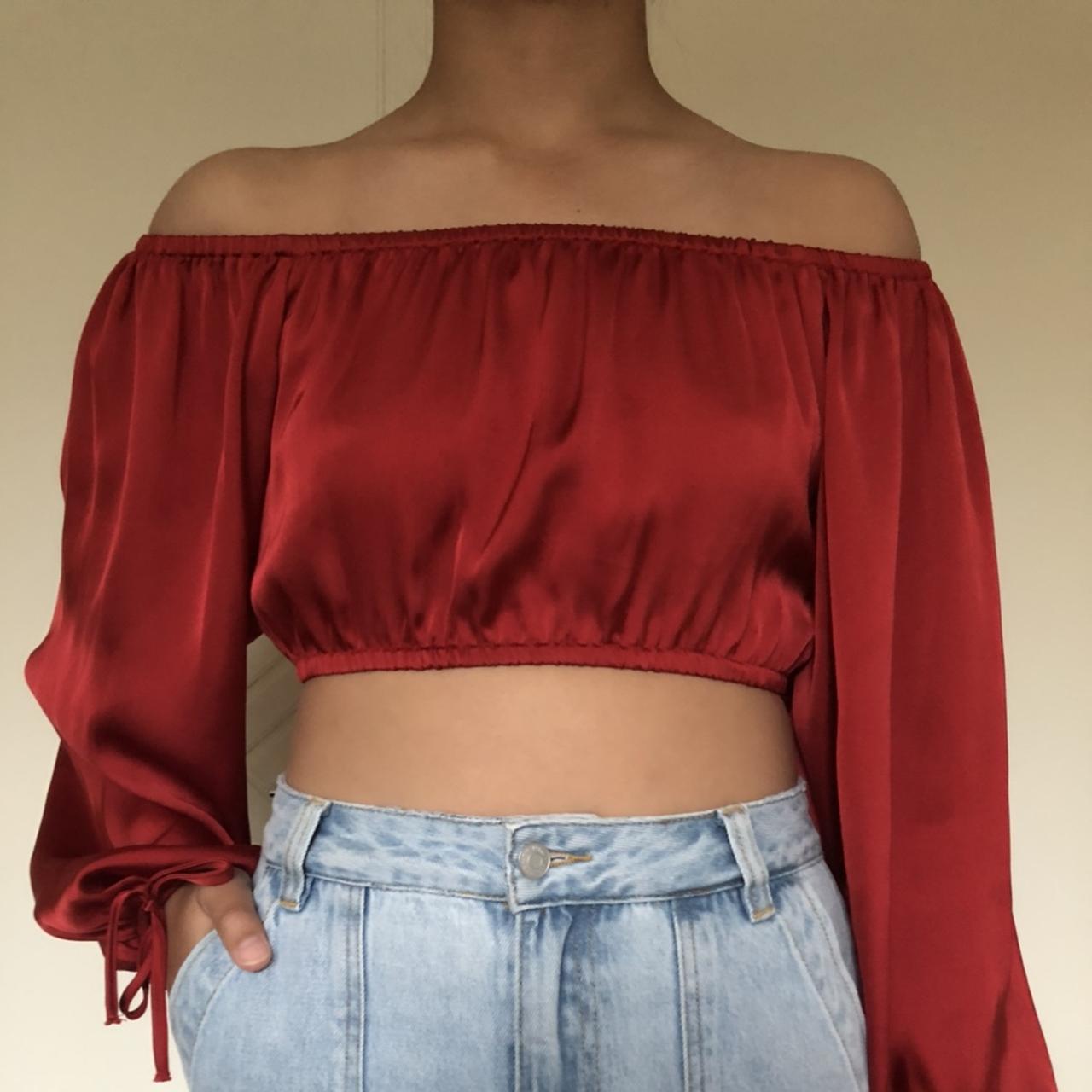 SATIN RED OFF SHOULDER The easiest top to wear that... - Depop