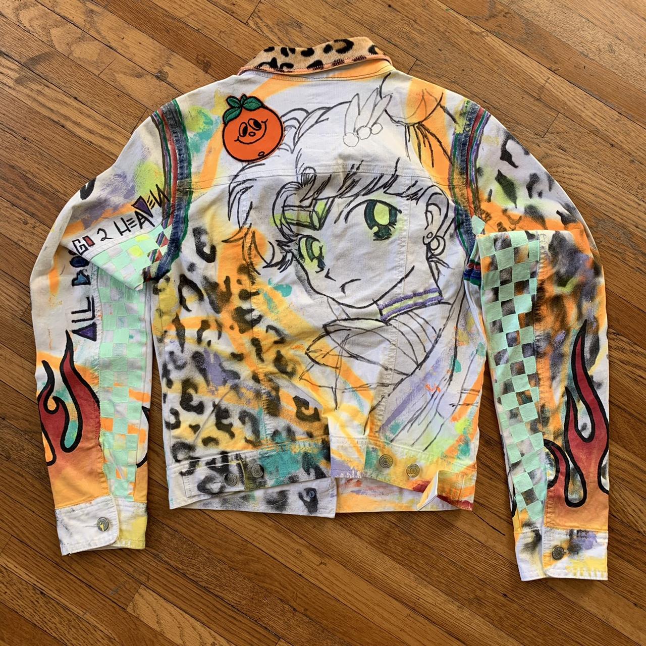 Trippy Moon Jacket Faux Fur Collar with... - Depop