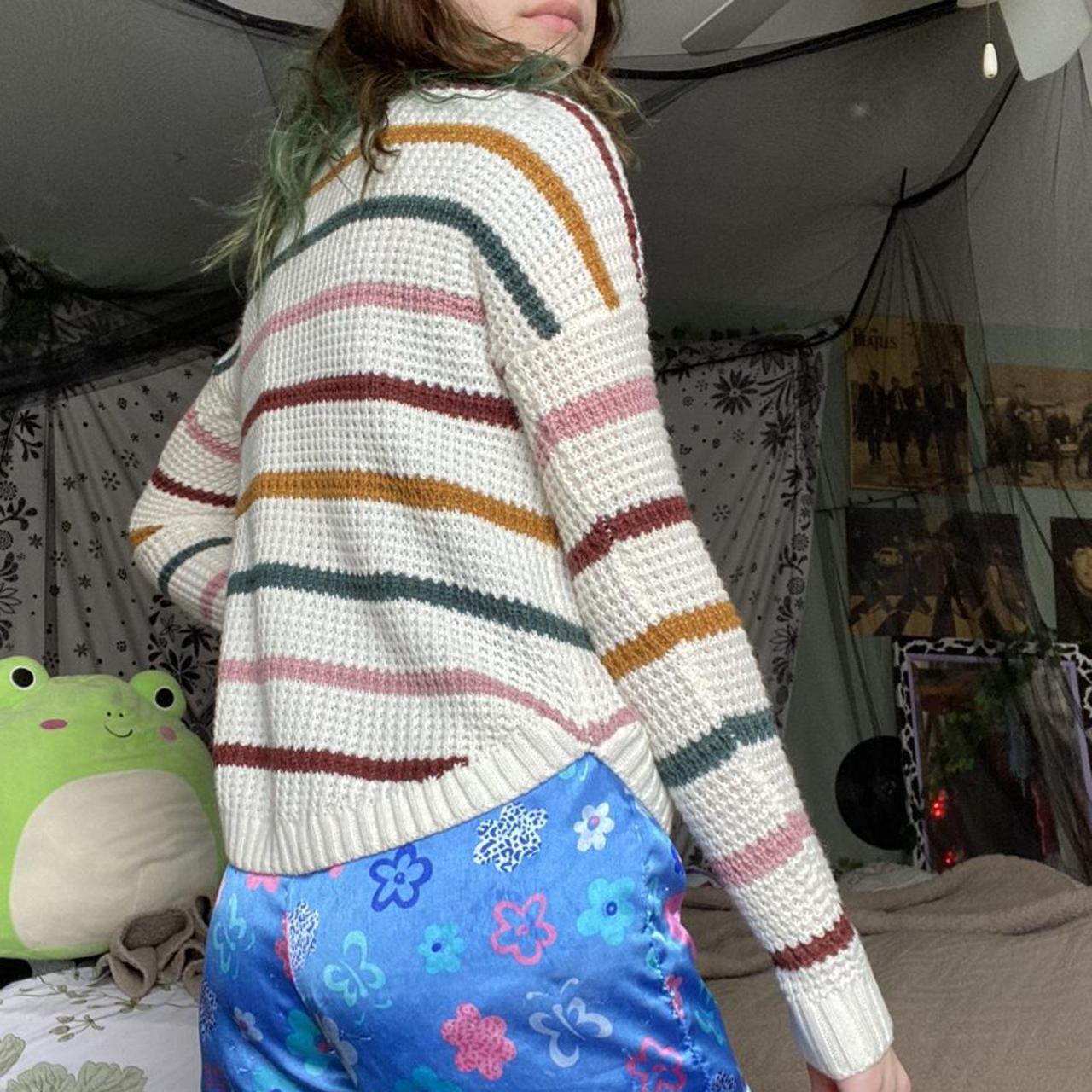 earthy colored mauve sweater striped size... - Depop