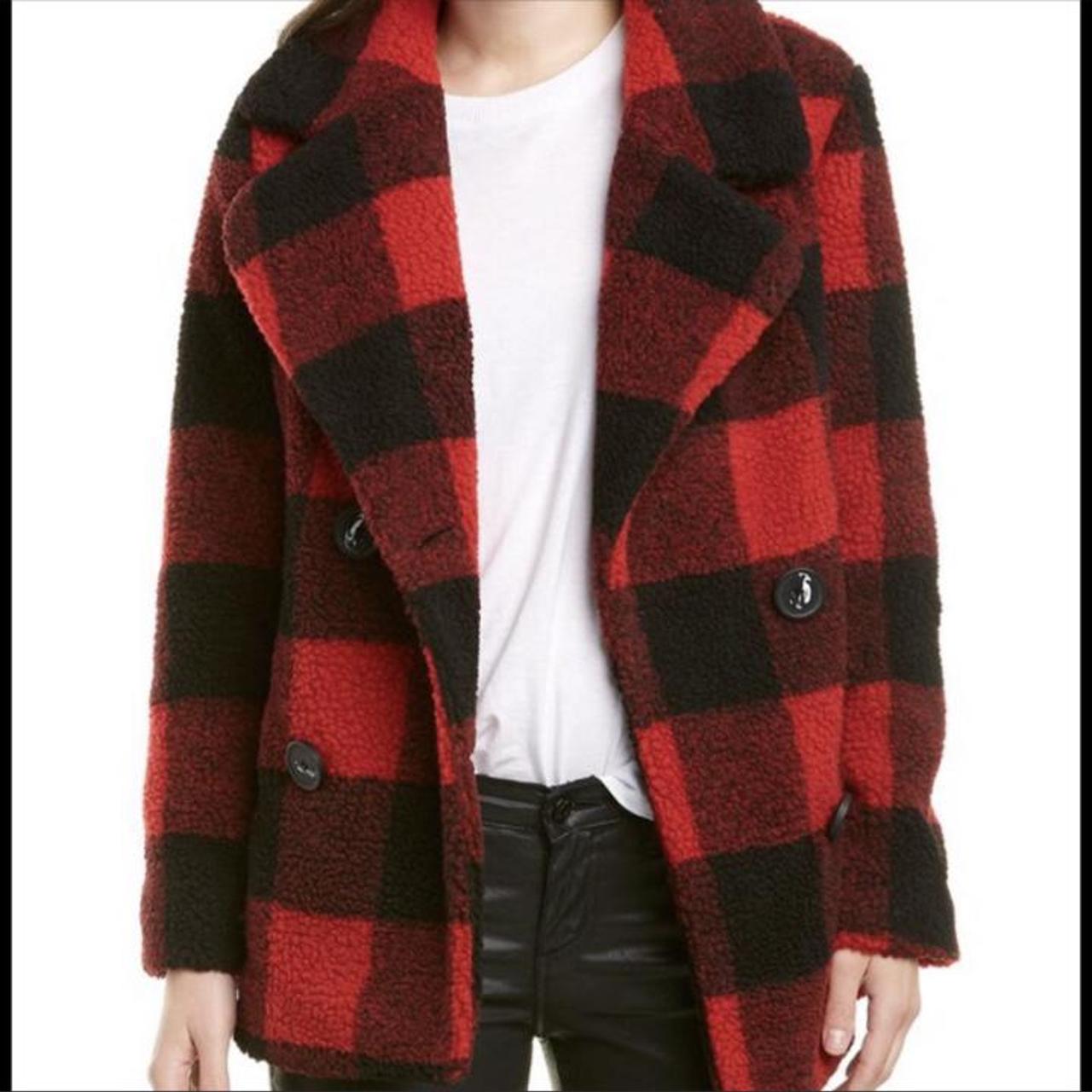 French Connection Buffalo Plaid Teddy Coat Notch... - Depop