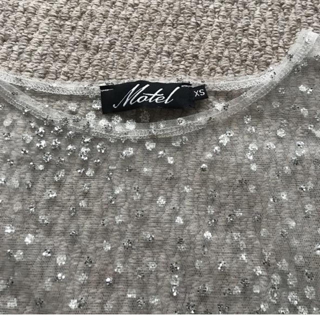 motel rocks xs sheer long sleeve white glitter top - Depop