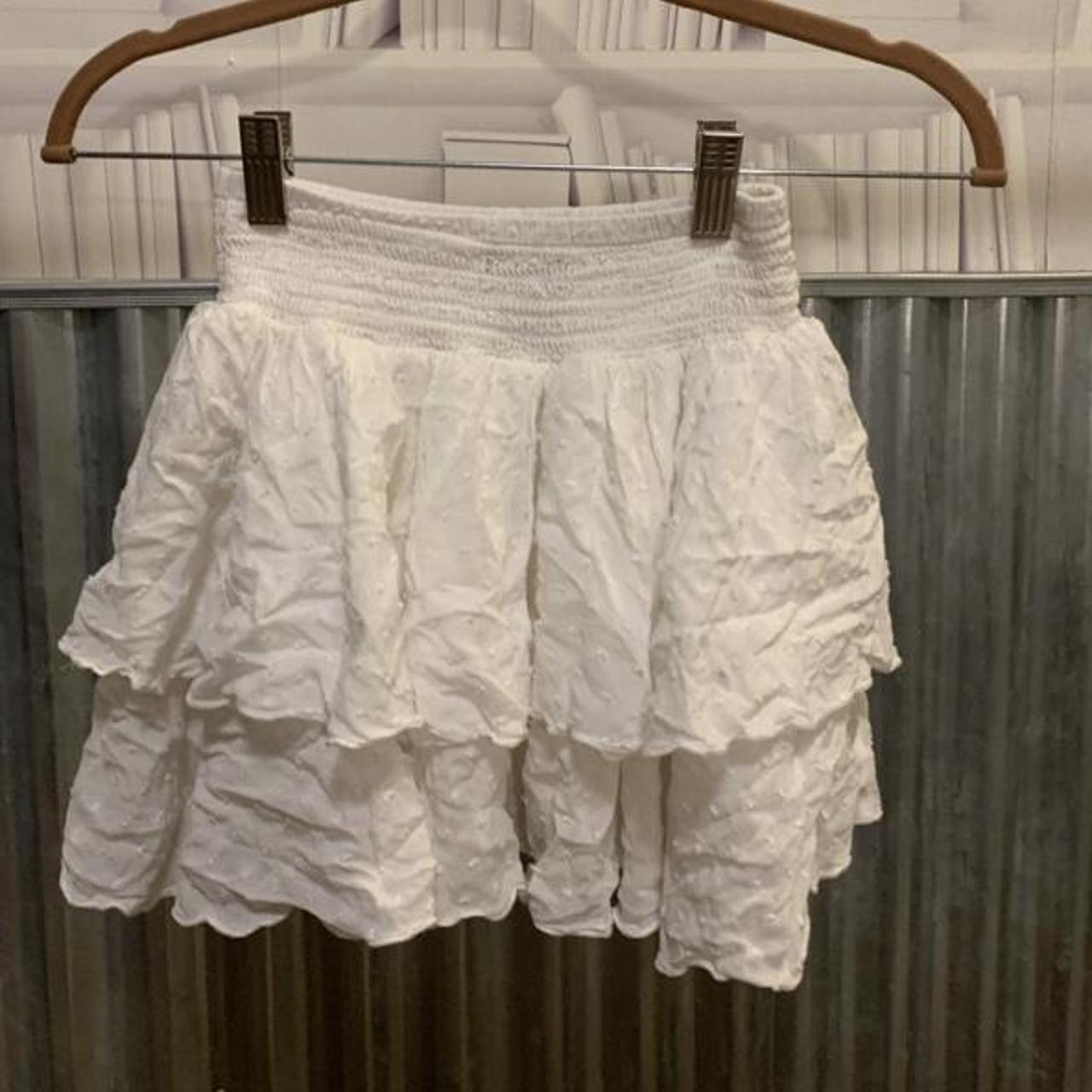 White Tiered Ruffle Skort w/ Embroidered Polka Dots.... - Depop