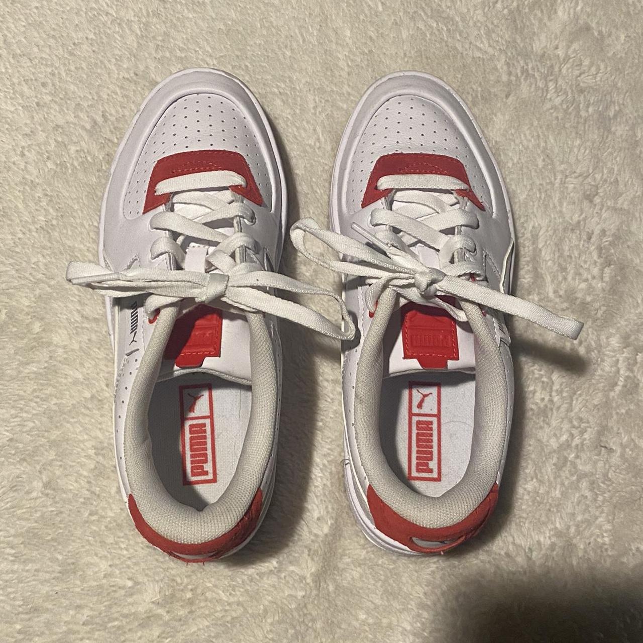 Red and white Puma Cali Dream lightly worn womens sz... - Depop