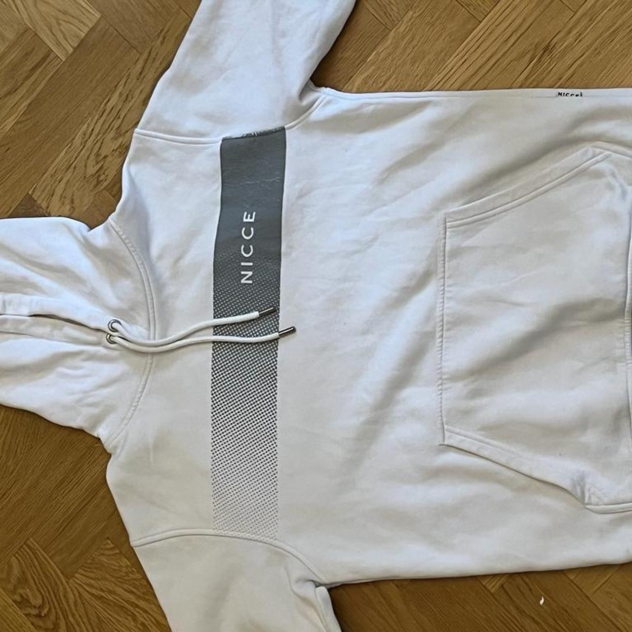 White Nicce hoodie with reflective strip #nicce... - Depop