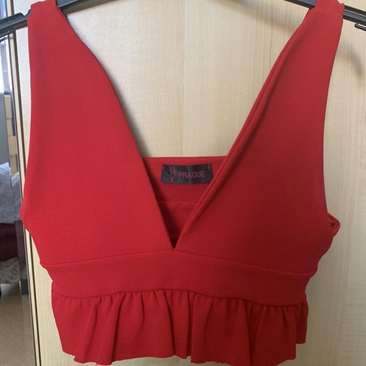 Miss Glam Red v shaped crop top. Super Flattering.... - Depop