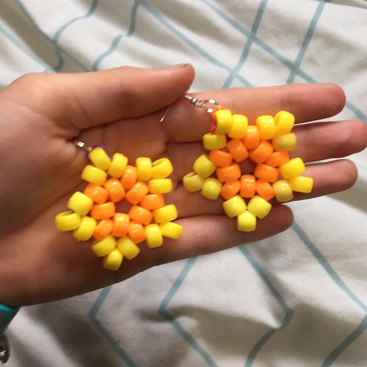 Yellow and orange kandi star earrings #kandi... - Depop