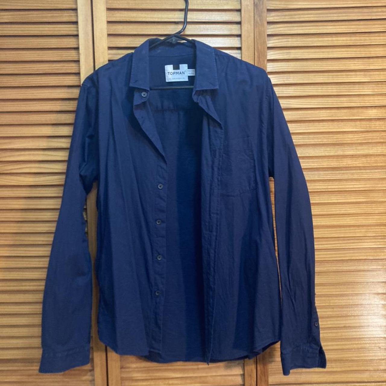 Navy blue topman button up, slim fitting size... - Depop