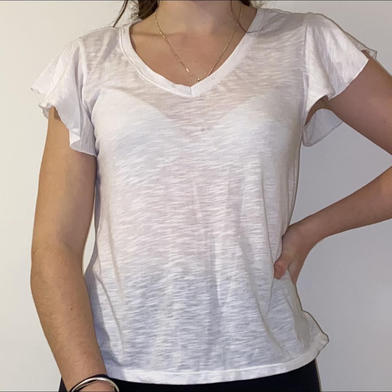white t-shirt cute flowy sleeves very... - Depop