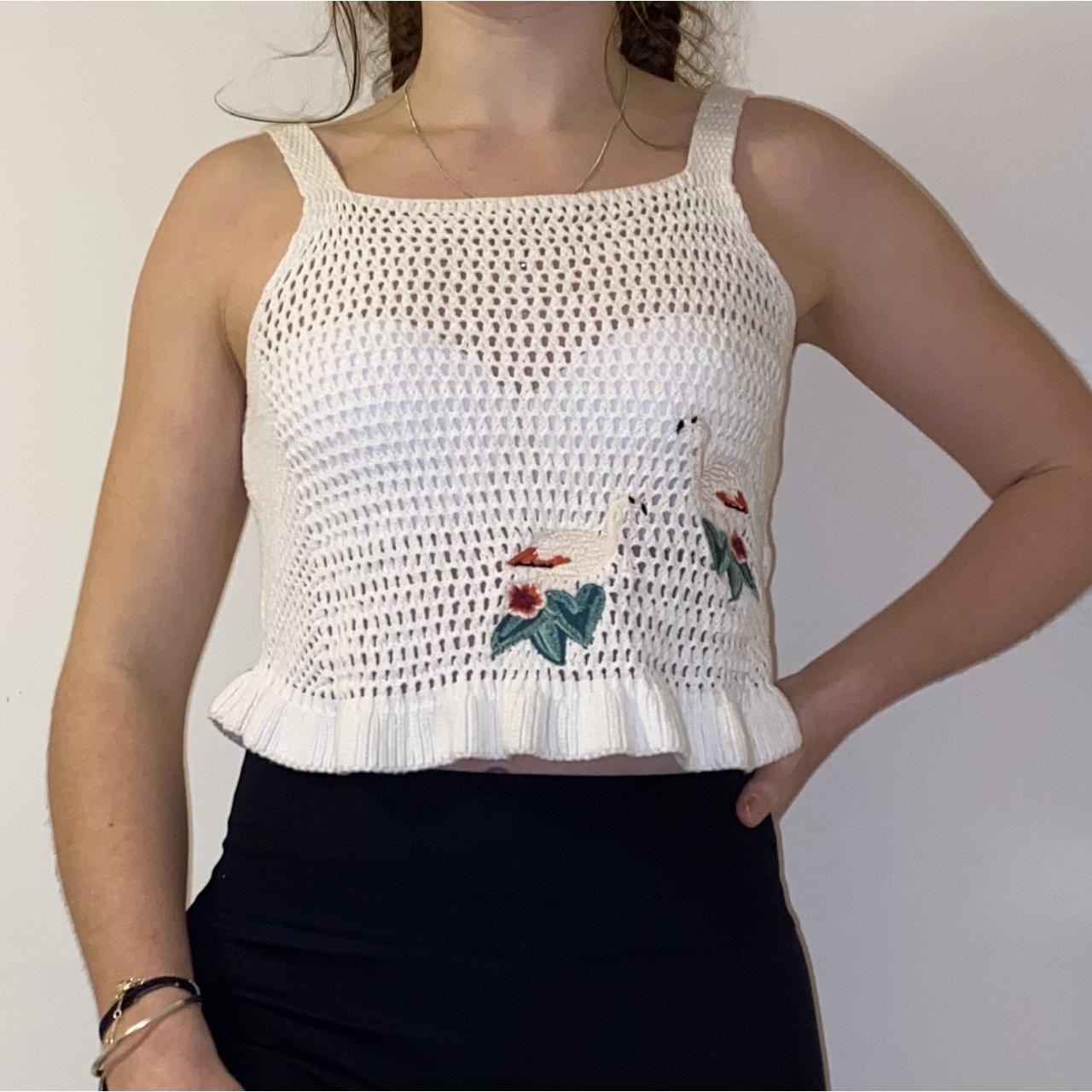 cute little knit cropped top white comfy great for... - Depop