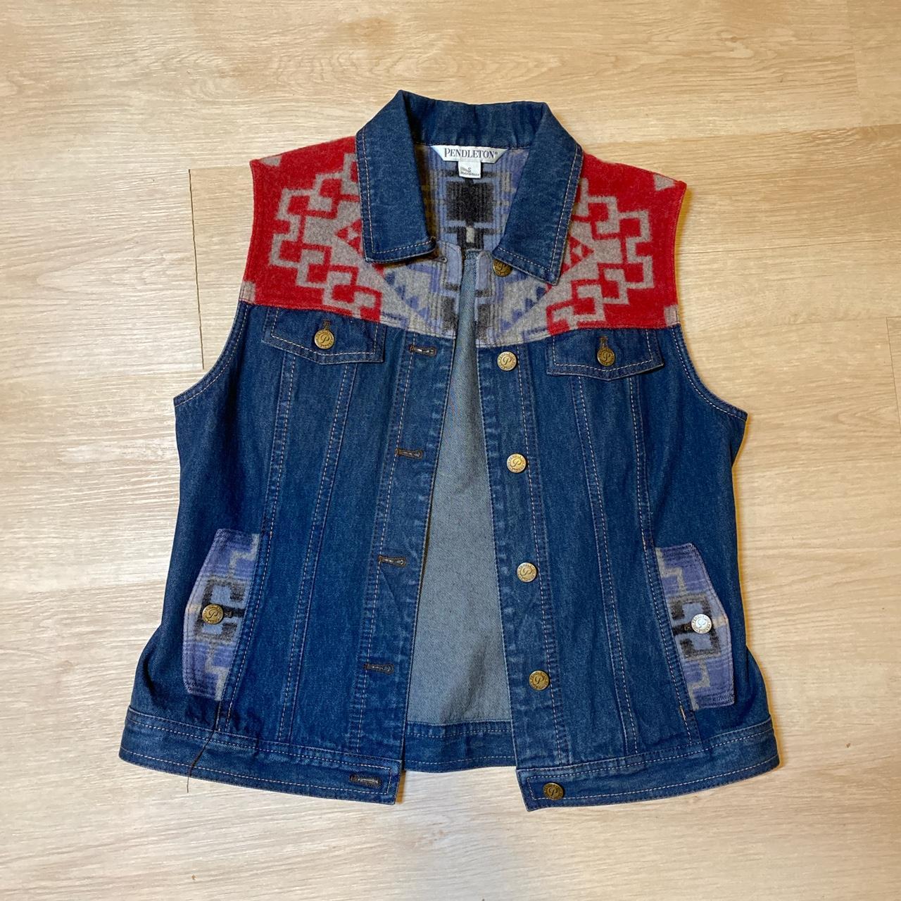 Pendleton Jean Vest with Wool Pattern Accents. RARE!... - Depop