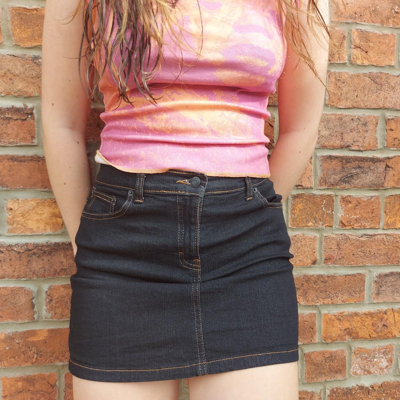 Denim Mini Skirt Indigo Stretch Denim Short Skirt Depop