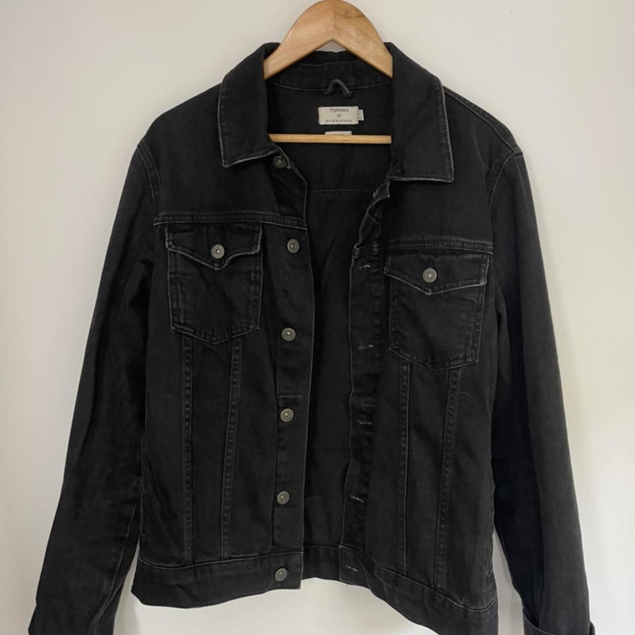 Black denim jacket with custom embroidered back design - Depop