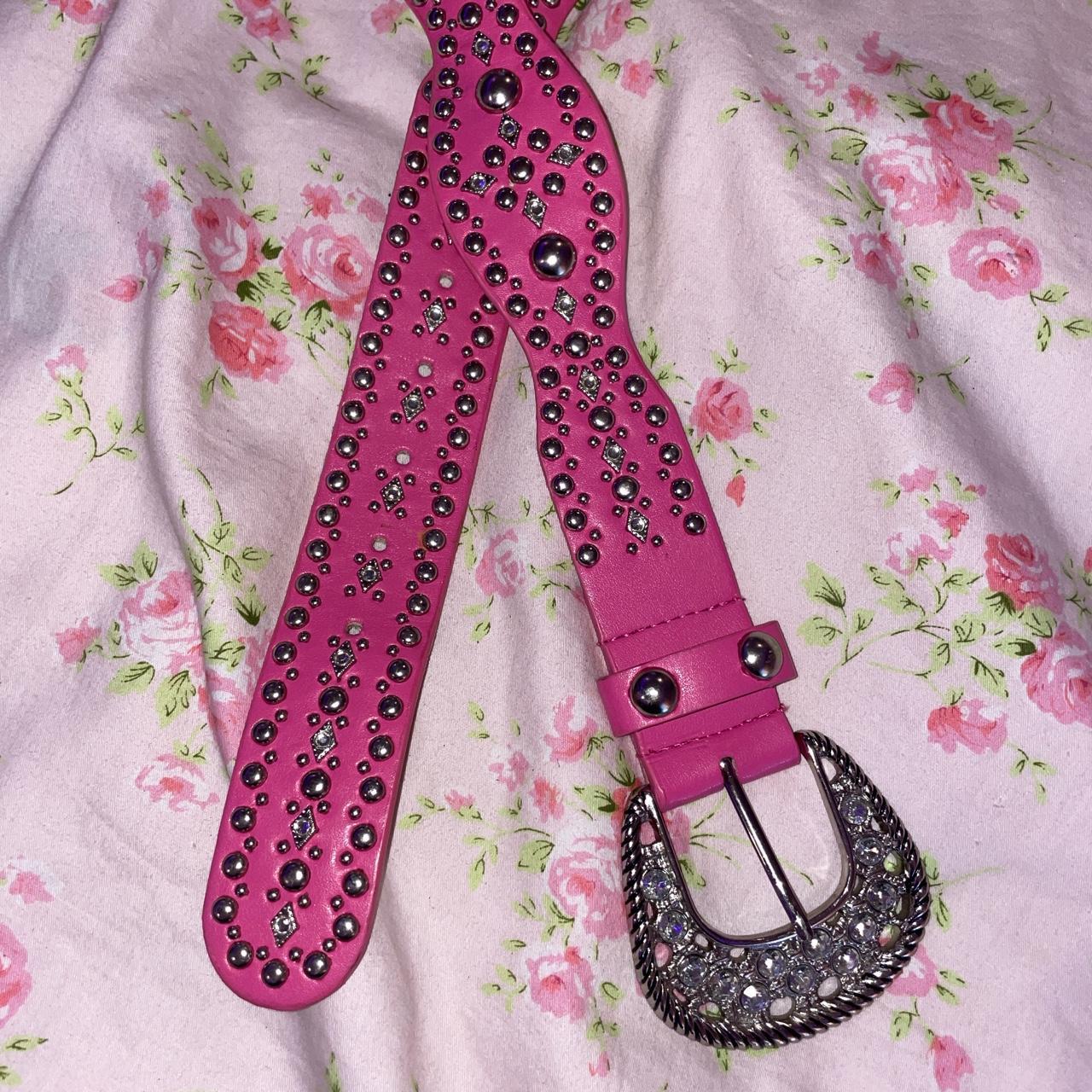 Emo country hot pink studded bedazzled belt with... - Depop
