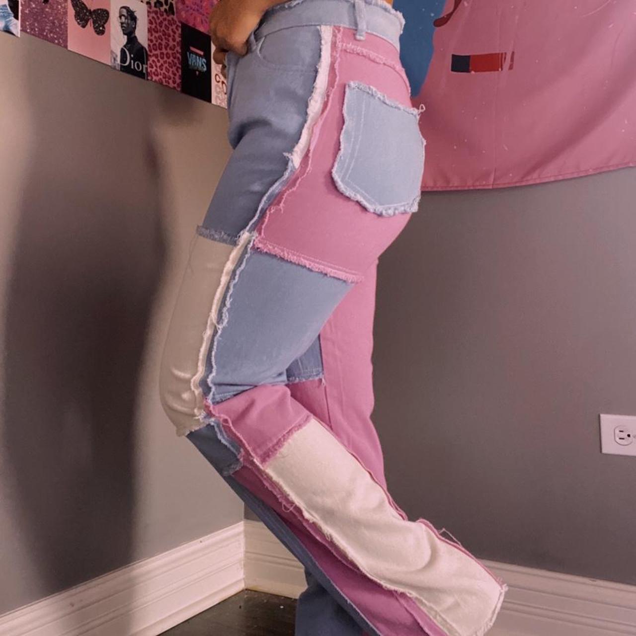 Shein Patch Multi-Color Pants -patch multi-colored... - Depop