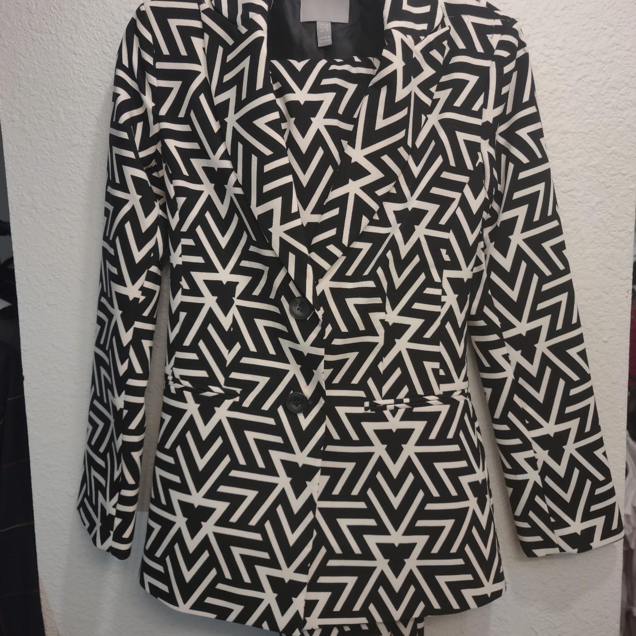 ASOS BLACK AND WHITE GEOMETRIC SUIT (BLAZER AND... - Depop