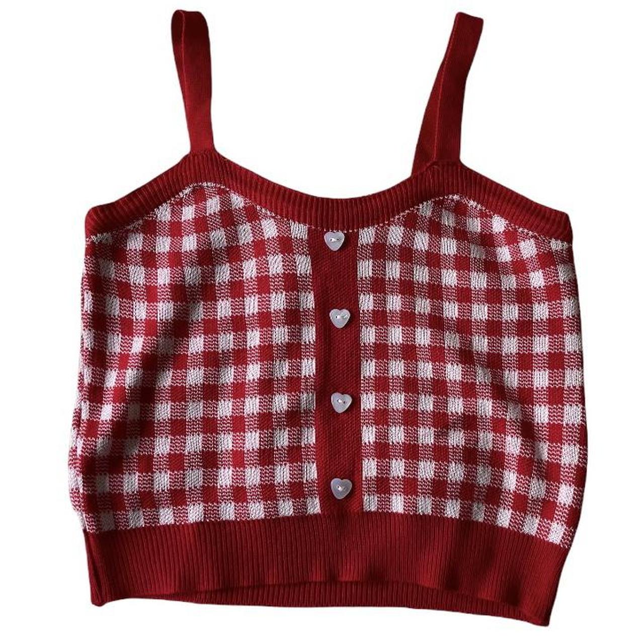 🗝 Red checkered cropped cami top - Ribbed material... - Depop