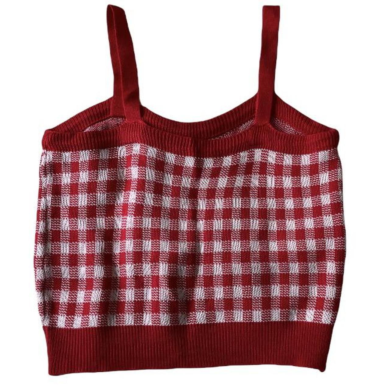 🗝 Red checkered cropped cami top - Ribbed material... - Depop