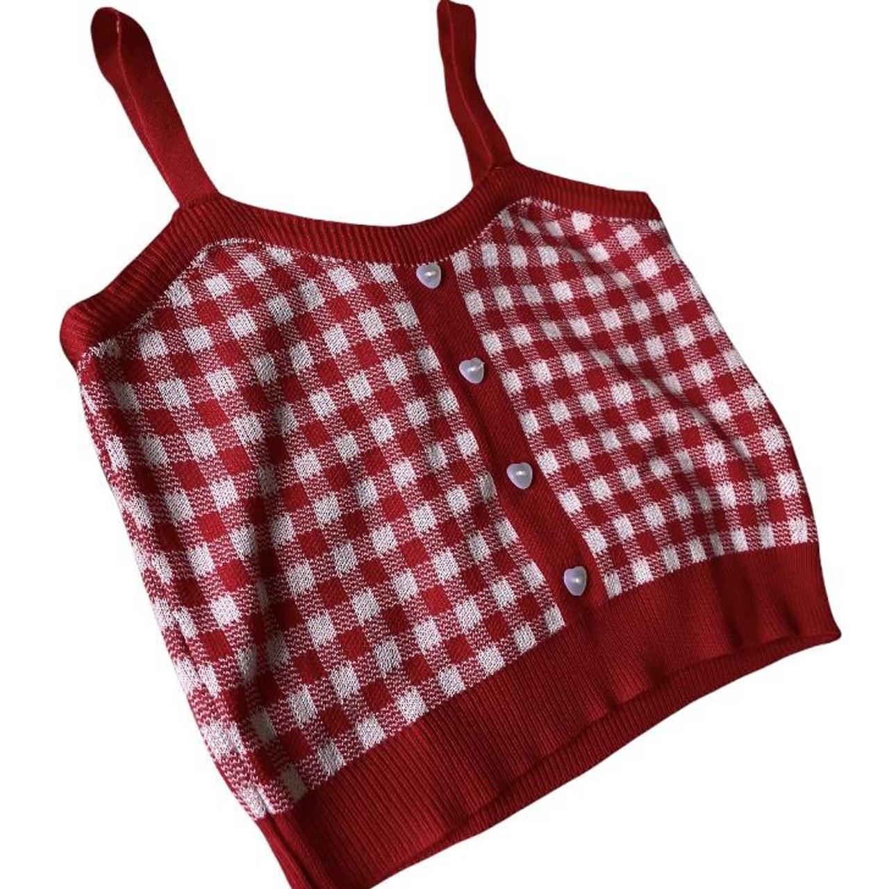 🗝 Red checkered cropped cami top - Ribbed material... - Depop