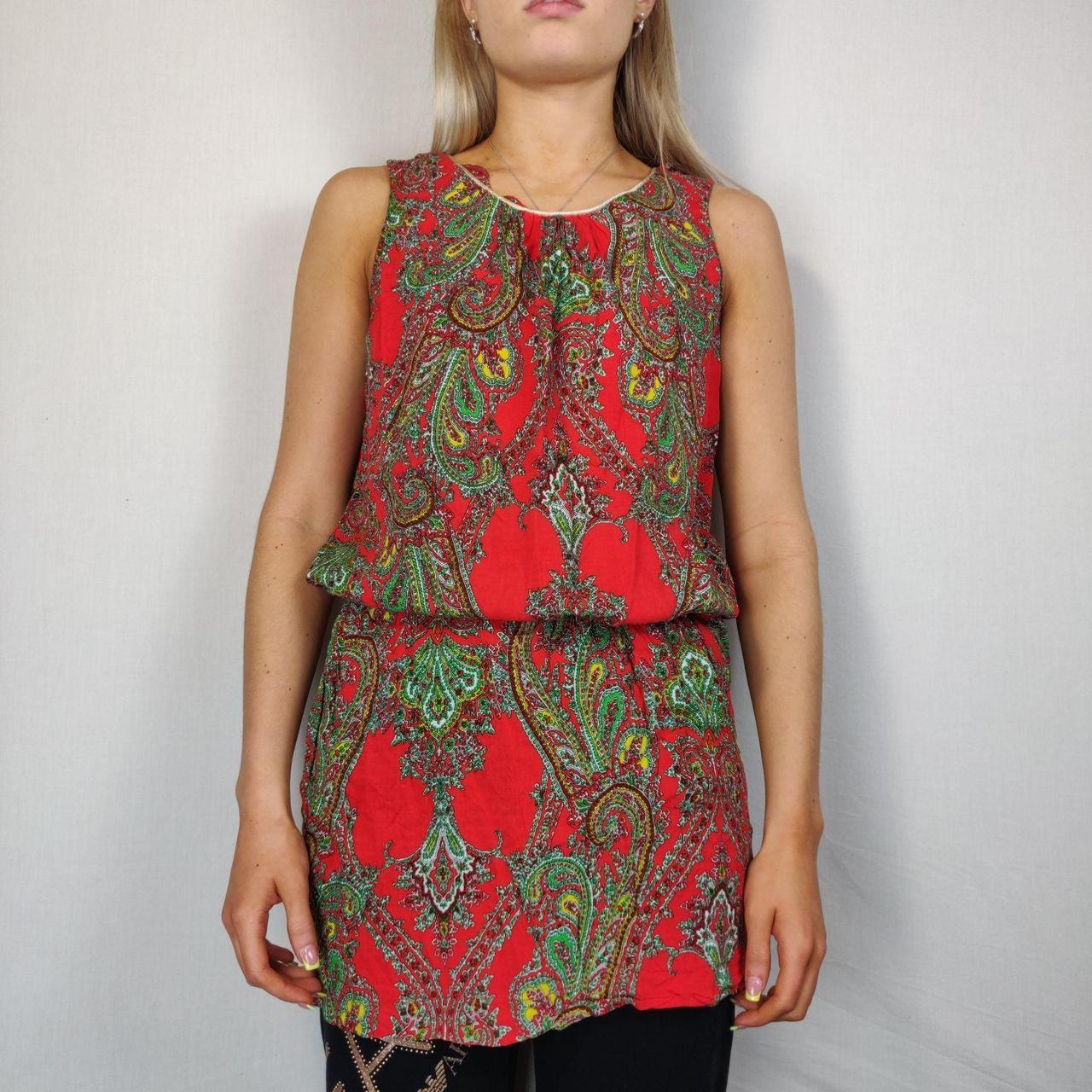 Biscote Red Floral Dress Sleeveless Woman Size... - Depop