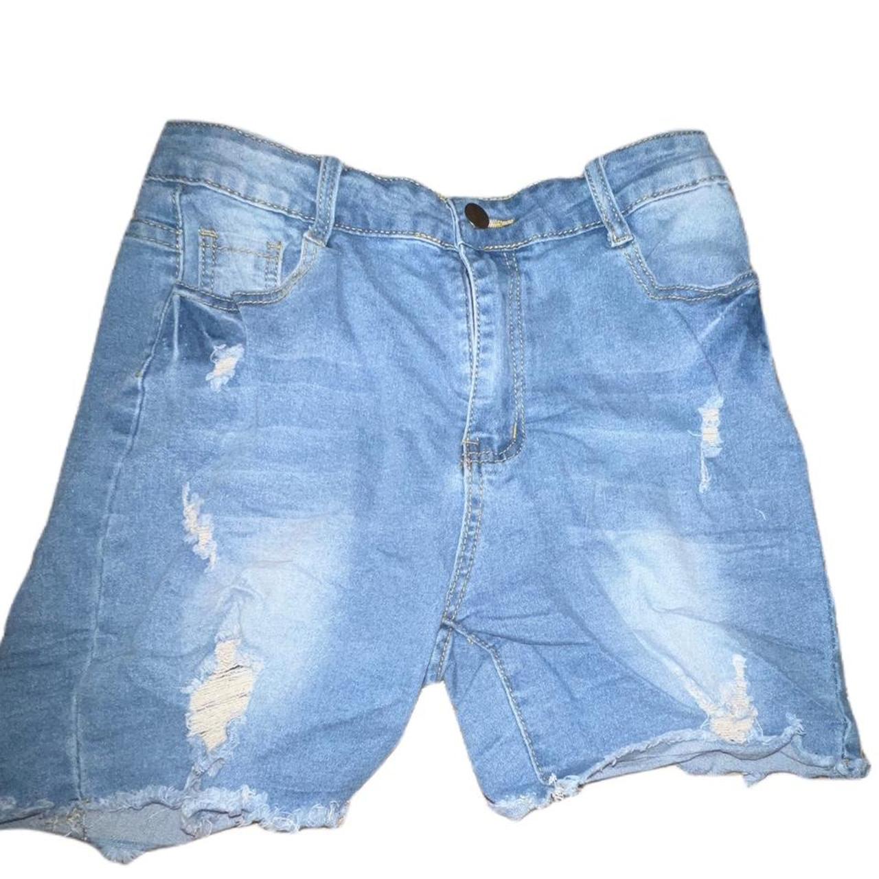 Jean shorts with rips. Flares at the bottom. Size... - Depop