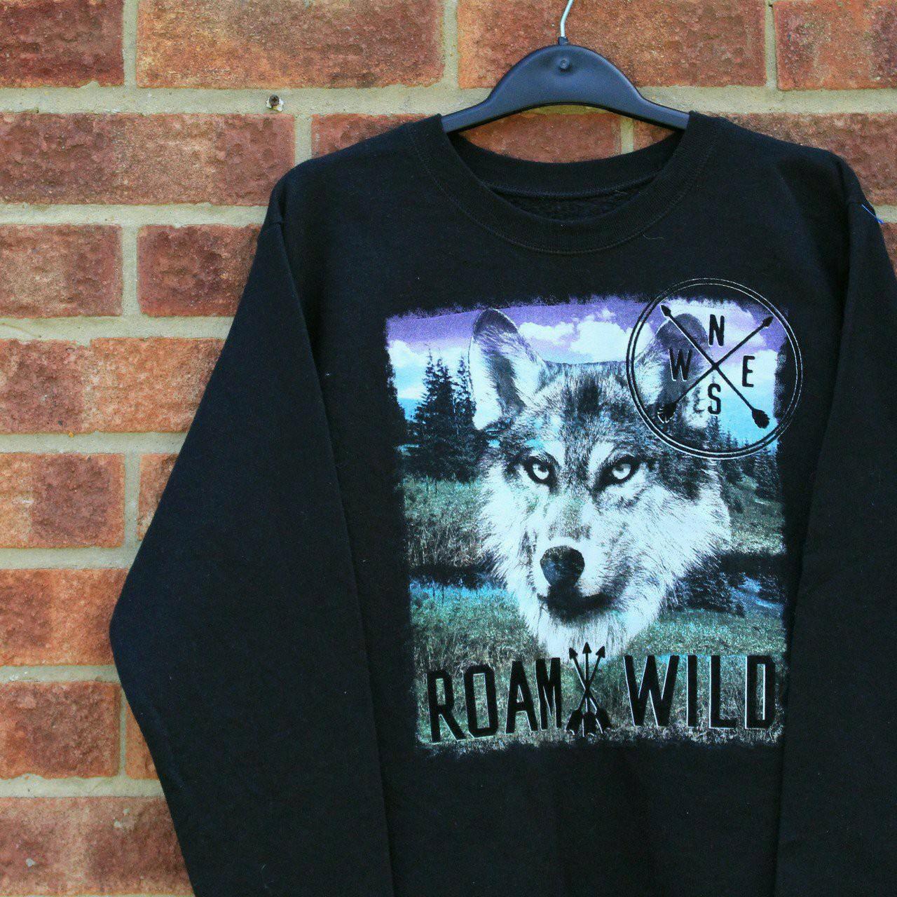 Black sweater with wolf print. White, blue & purple,... - Depop