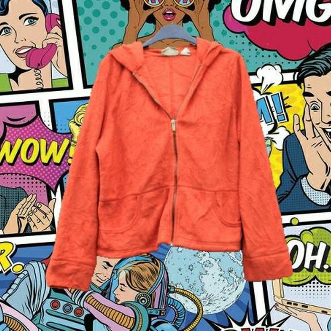 Bright orange zip up fleece hoodie. Also has zip on... - Depop