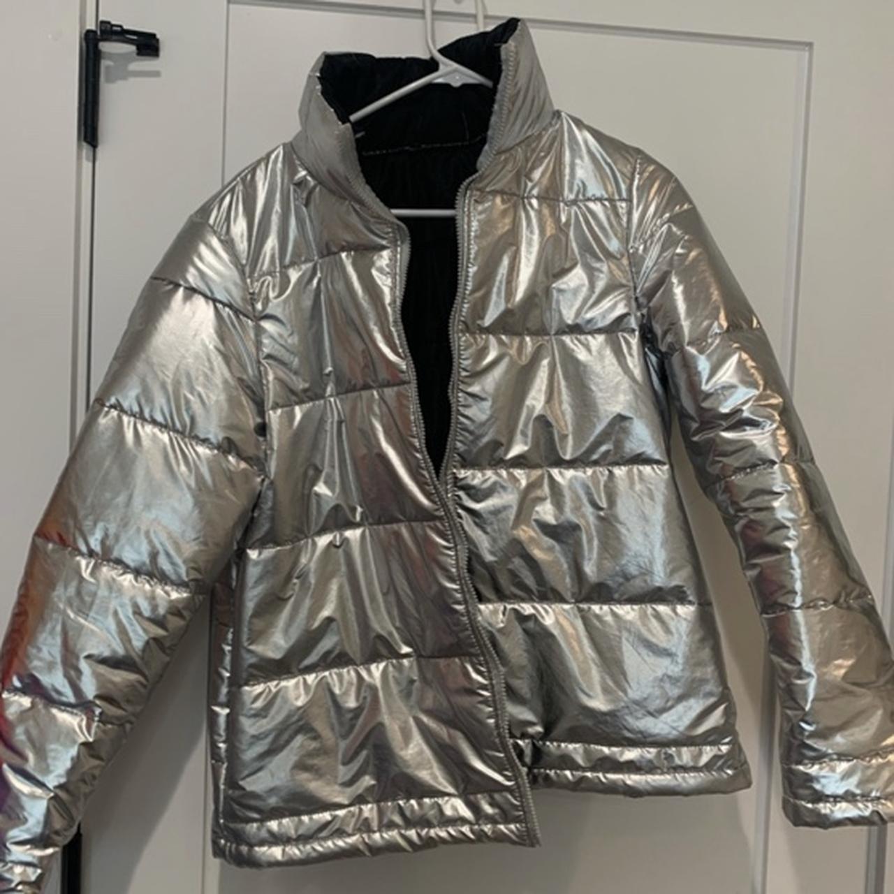 Silver Metallic Jacket! Only worn once! Size medium!... - Depop