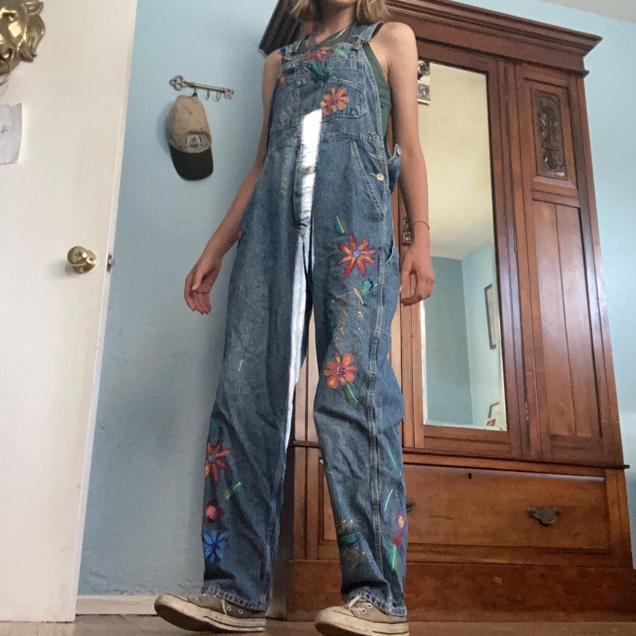 incredible light wash blue denim overalls! w amazing... - Depop