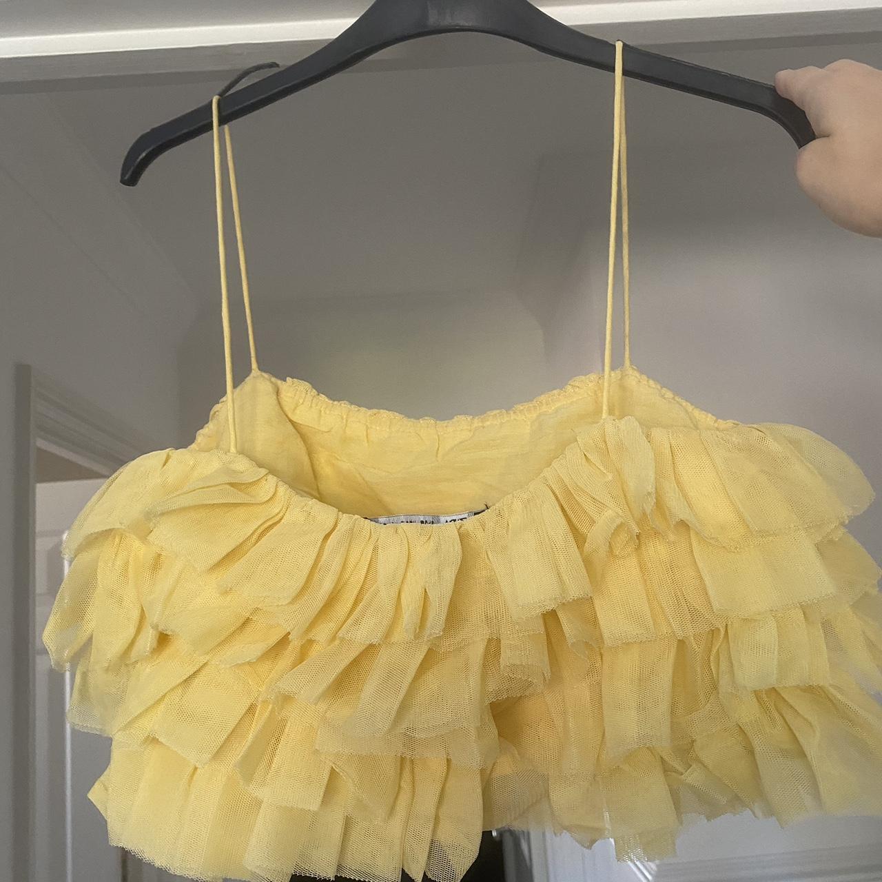 Zara yellow frill crop top Worn couple of times... - Depop