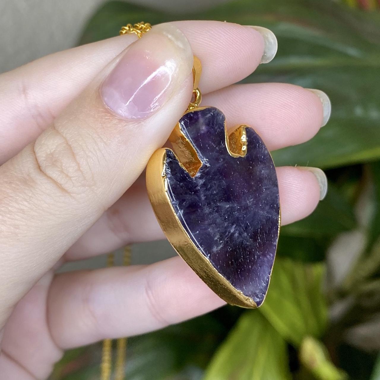 Amethyst arrowhead gold necklace Genuine amethyst... | Depop