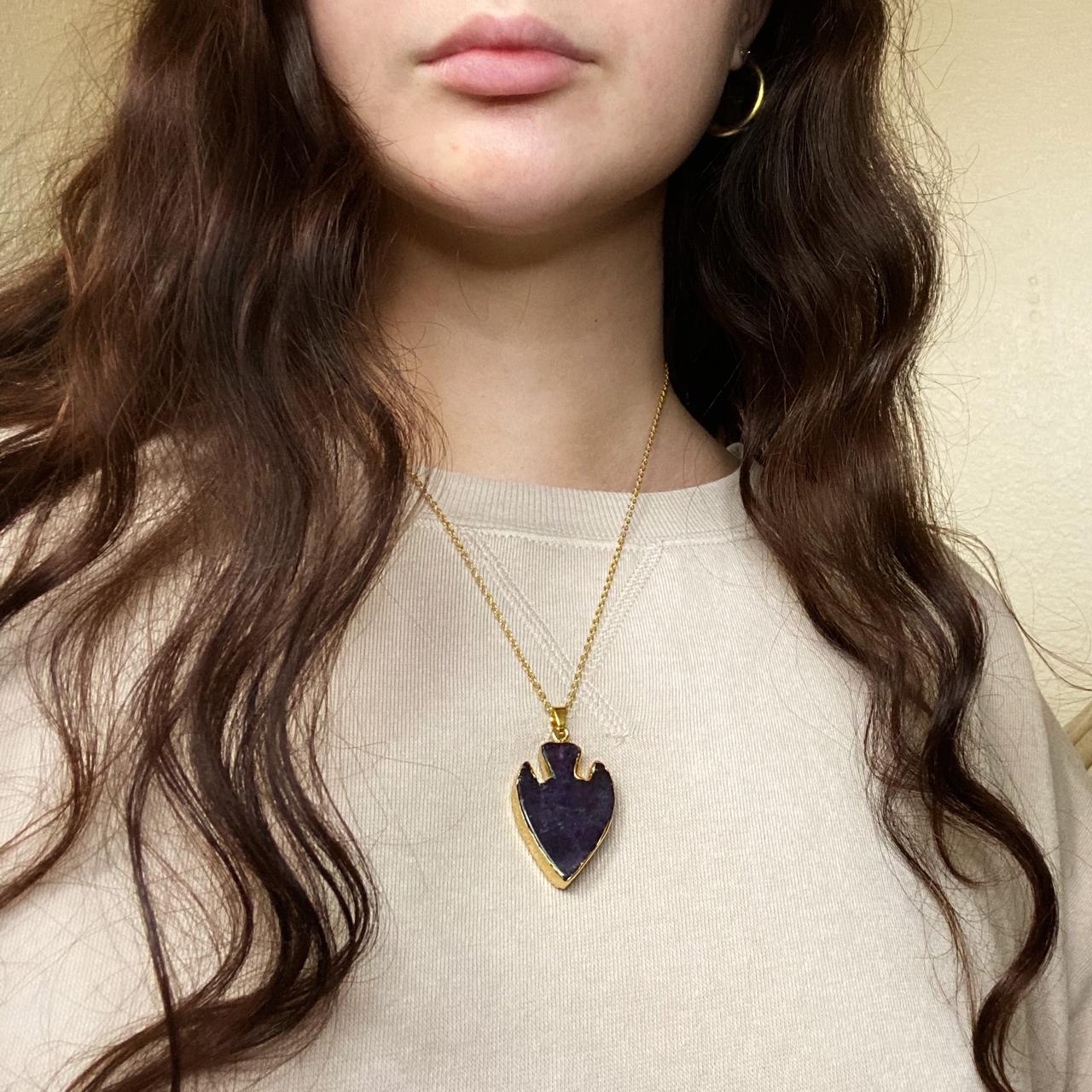 Amethyst arrowhead gold necklace Genuine amethyst... | Depop