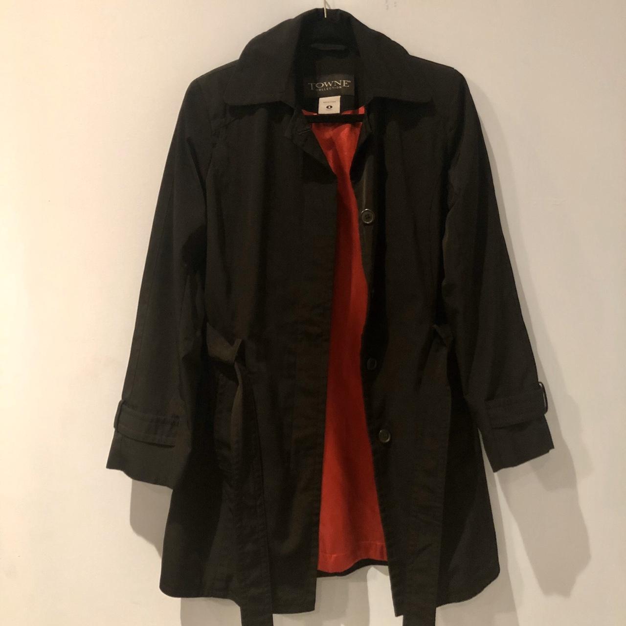 Chic Black Trench Jacket! Has a red inner lining... - Depop