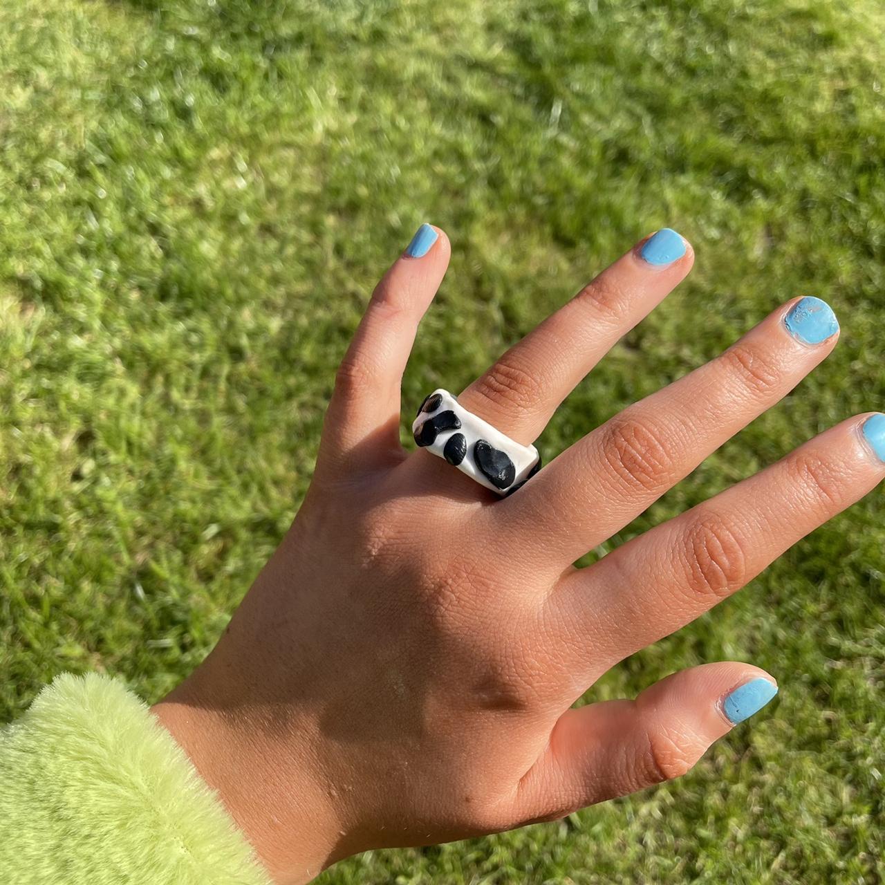 Cow print clay ring store