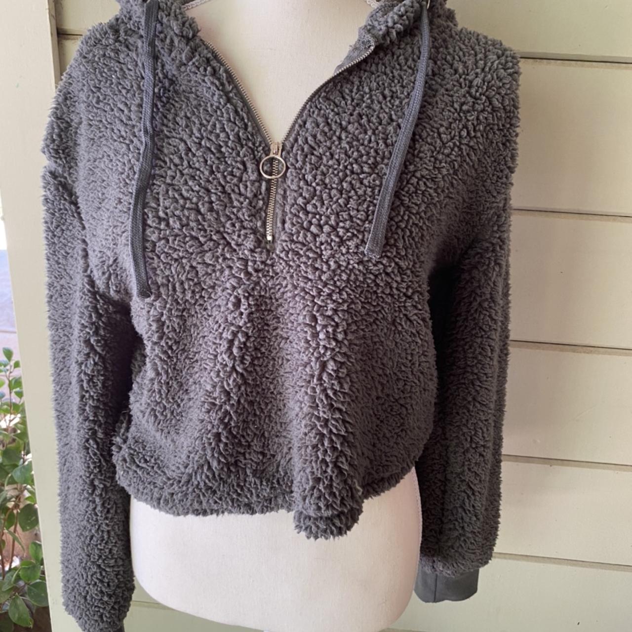 Fluffy Half Zip Crop Top Jacket - Depop