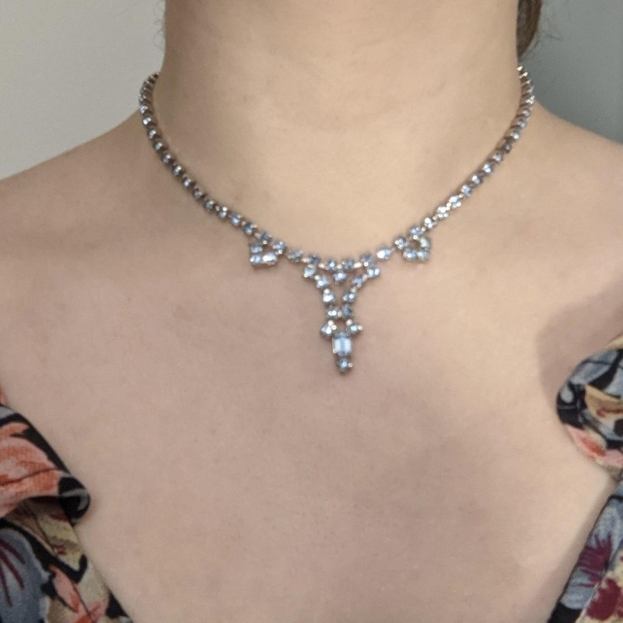 Blue faux aquamarine homecoming prom choker... - Depop