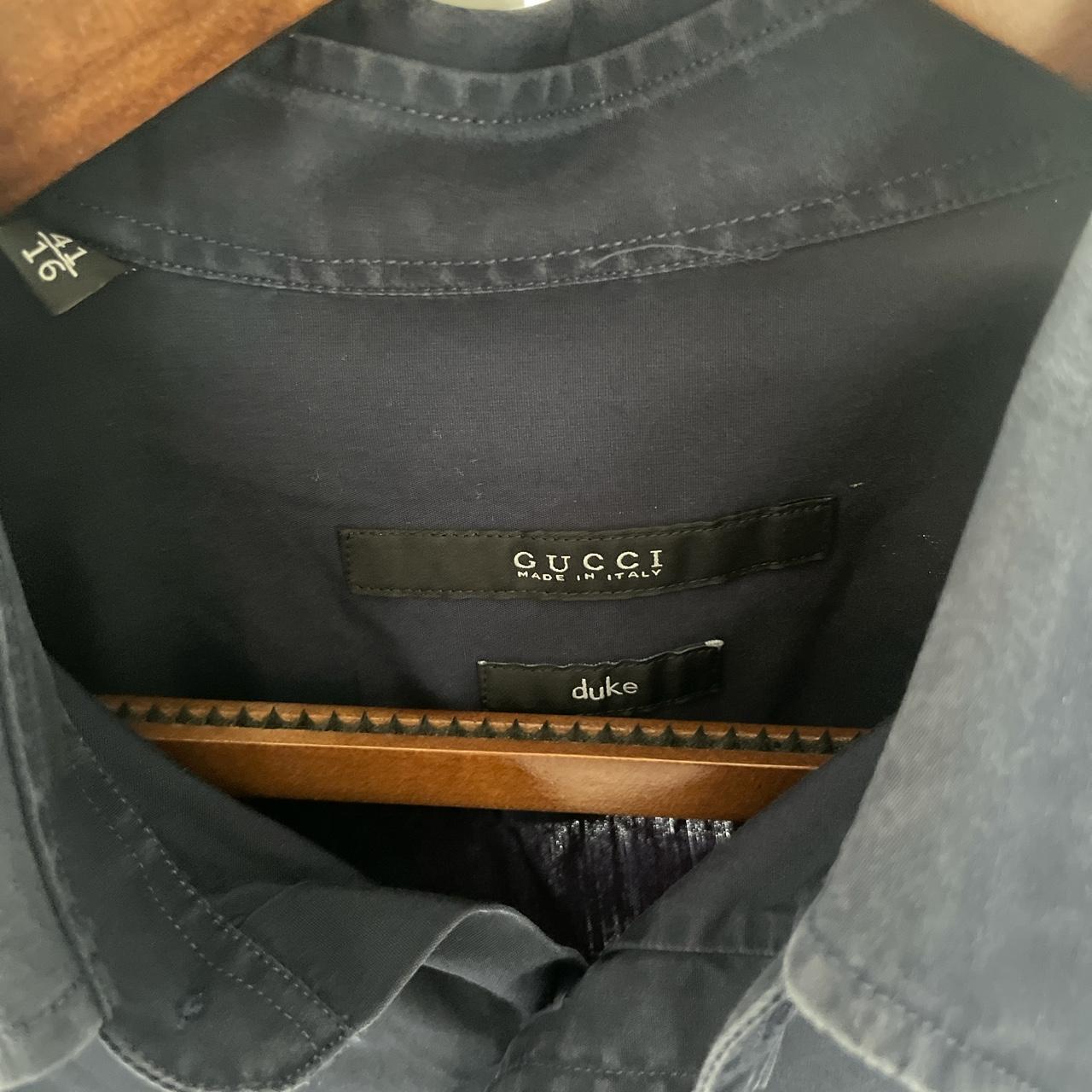 Men’s Navy blue Gucci button up shirt, some dis... - Depop