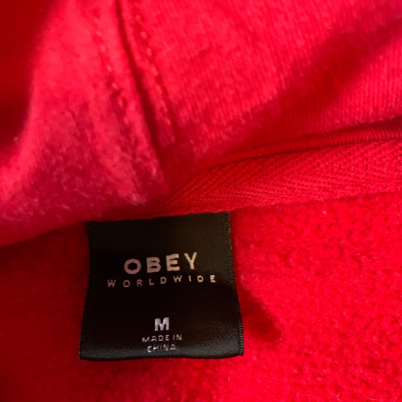 Cute red OBEY hoodie! Rose designs on the... - Depop