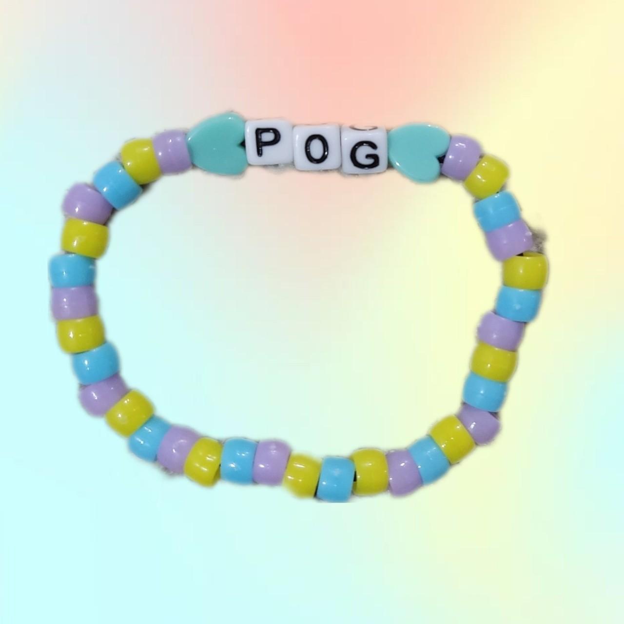 🫶 alt indie style " pog " kandi beaded bracelet... - Depop