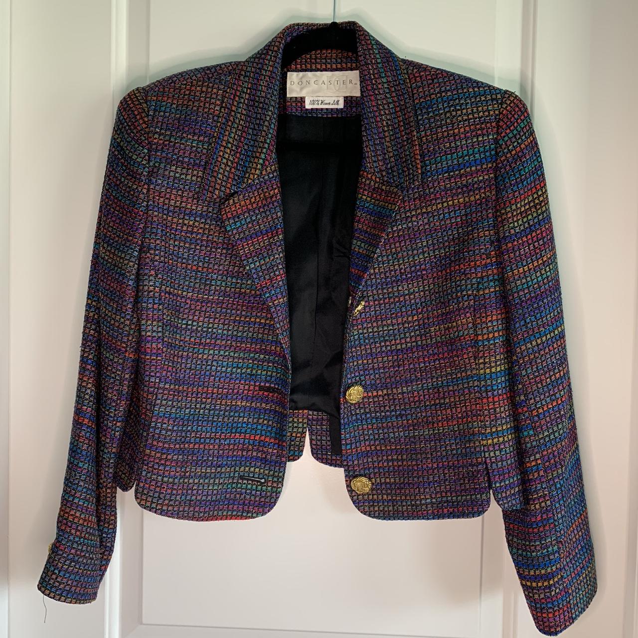 Vintage Doncaster Multi-colored Cropped Blazer Sz.... - Depop