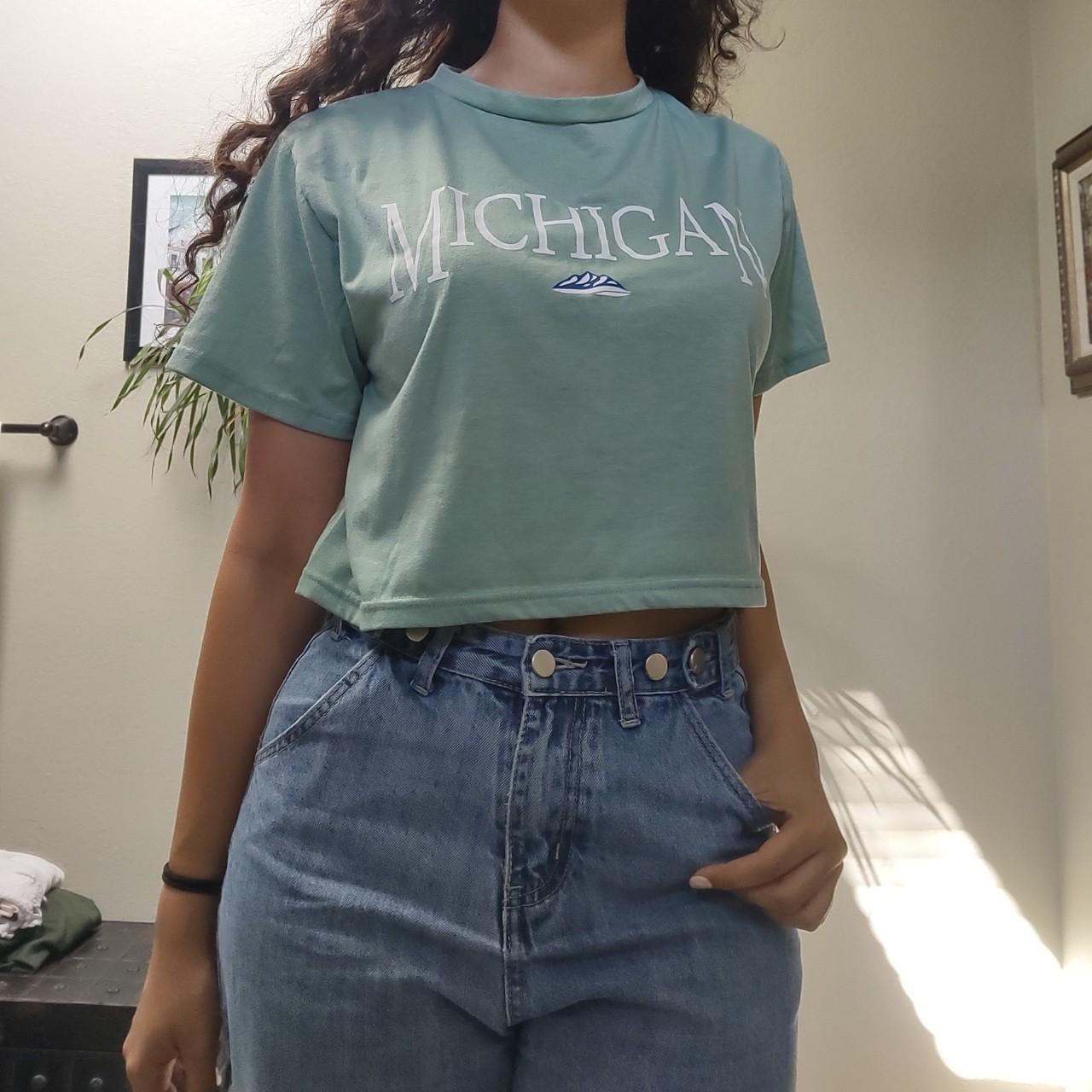 seafoam green Michigan crop top * great condition *... - Depop