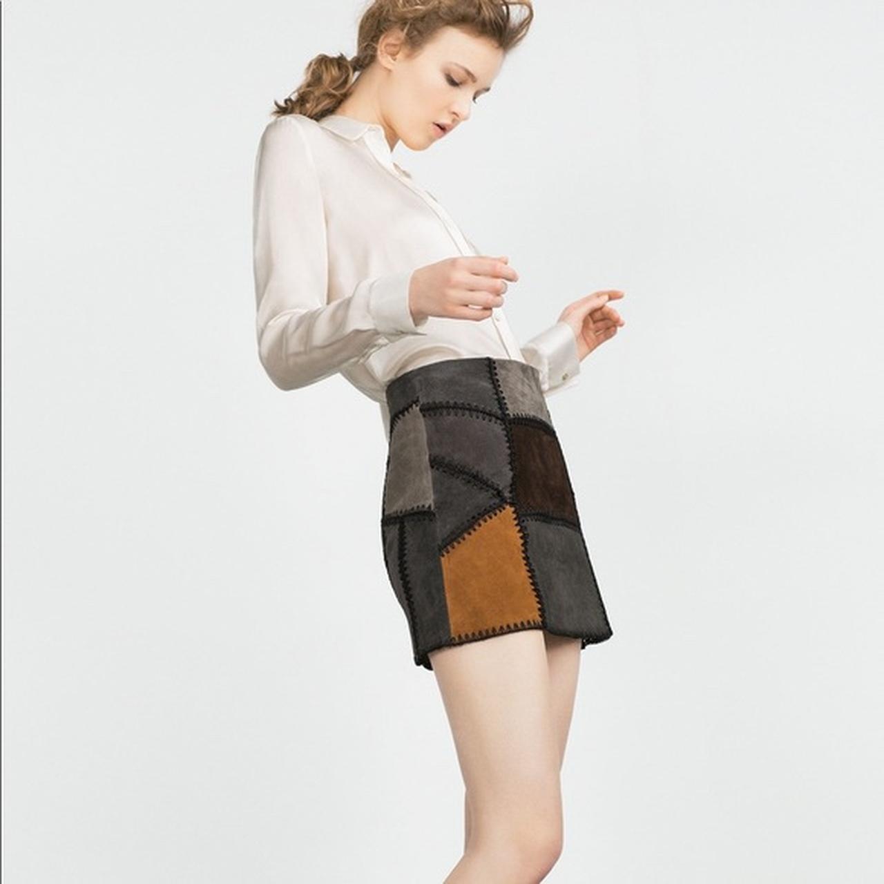 Zara Suede Patchwork skirt. Only worn once or twice.... - Depop