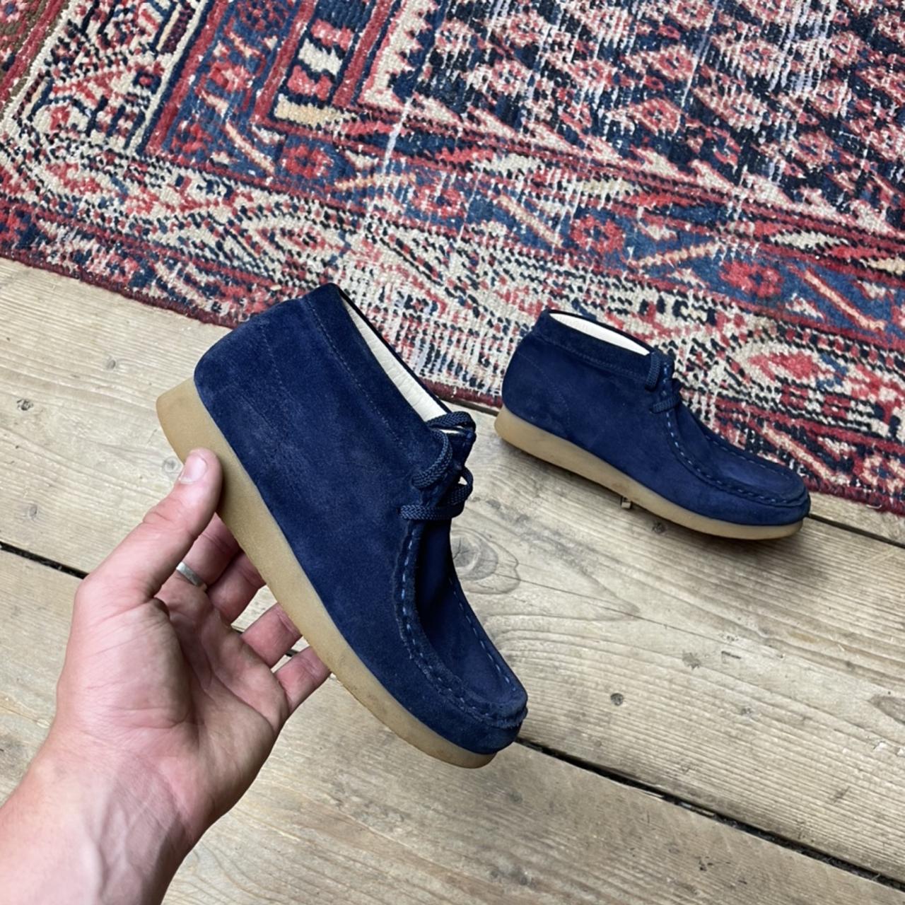 Clarks wallabees with gum sole and navy top in suede... - Depop