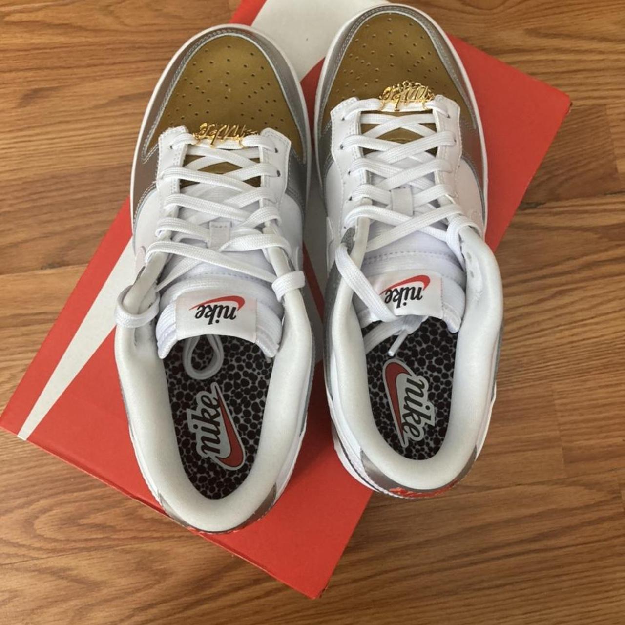 SIZE 9 Womens - Nike Dunk Low SE Gold/Silver - Depop