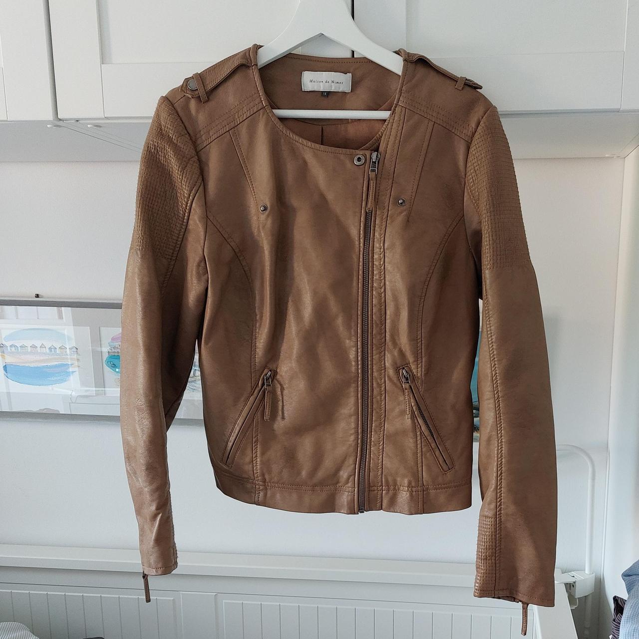 Ladies light brown faux leather jacket. SIZE 14. ... - Depop