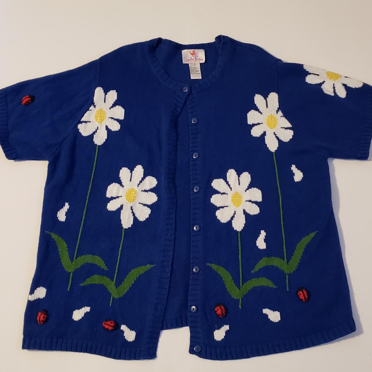 absolutely adorable blue vintage cardigan with white... - Depop