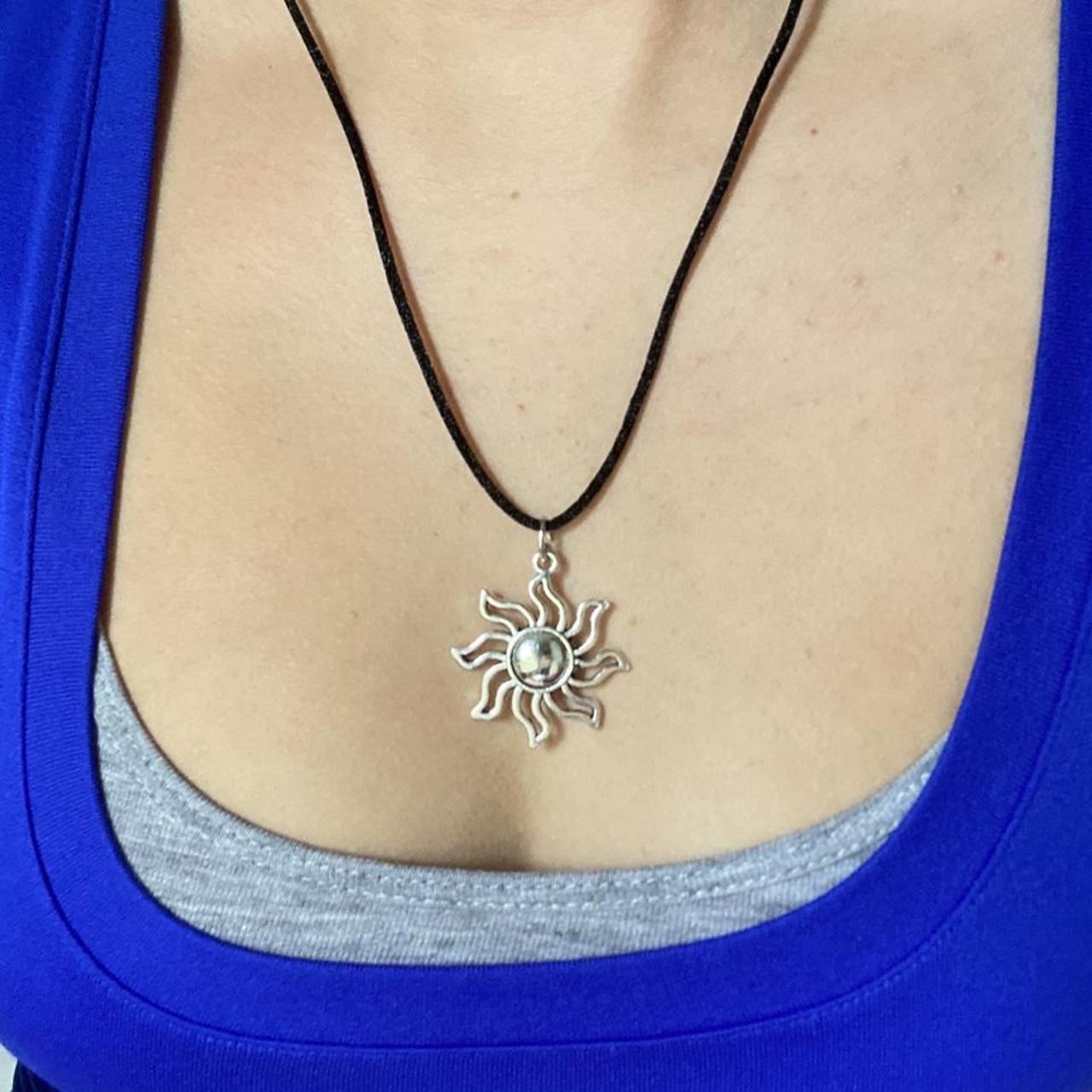 Whimsical Silver Star Necklace On Black Cord Depop