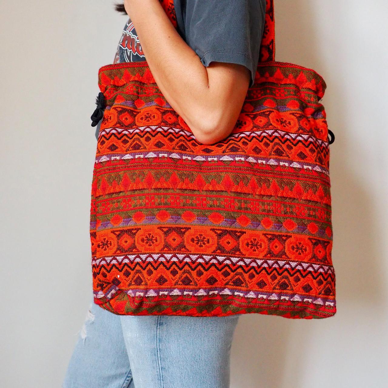 VINTAGE RED AZTEC DRAWSTRING BAG - FREE... - Depop
