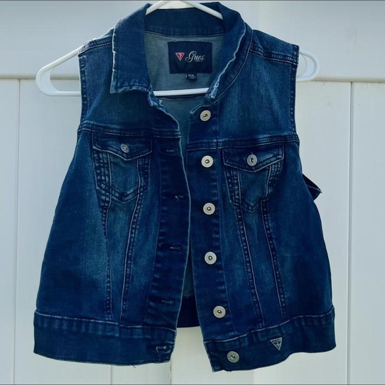 VINTAGE GUESS DENIM VEST!! Perfect for fall layering... - Depop