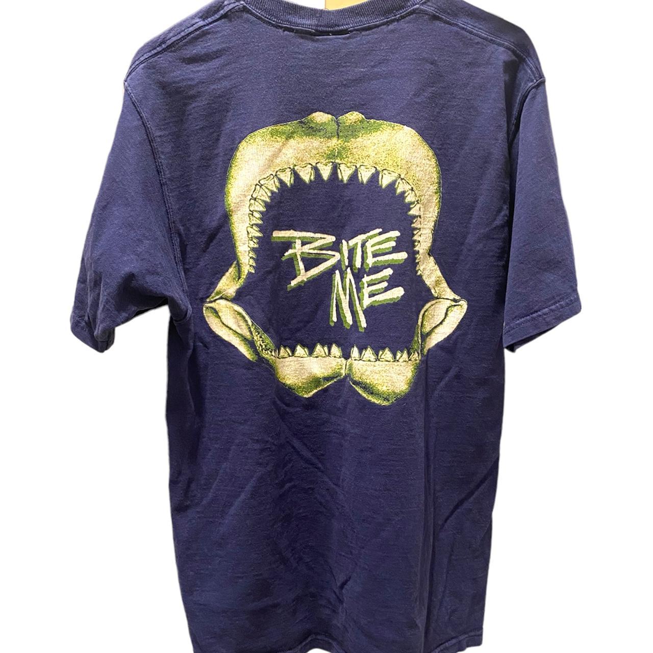 Vintage Shark Attack tee. Bite Me! Faded size tag... - Depop