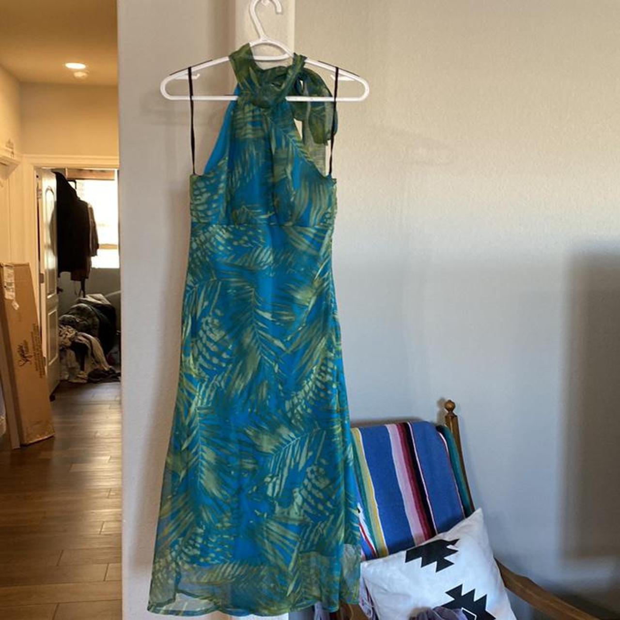 Rampage Y2K halter green blue tropical print side... - Depop